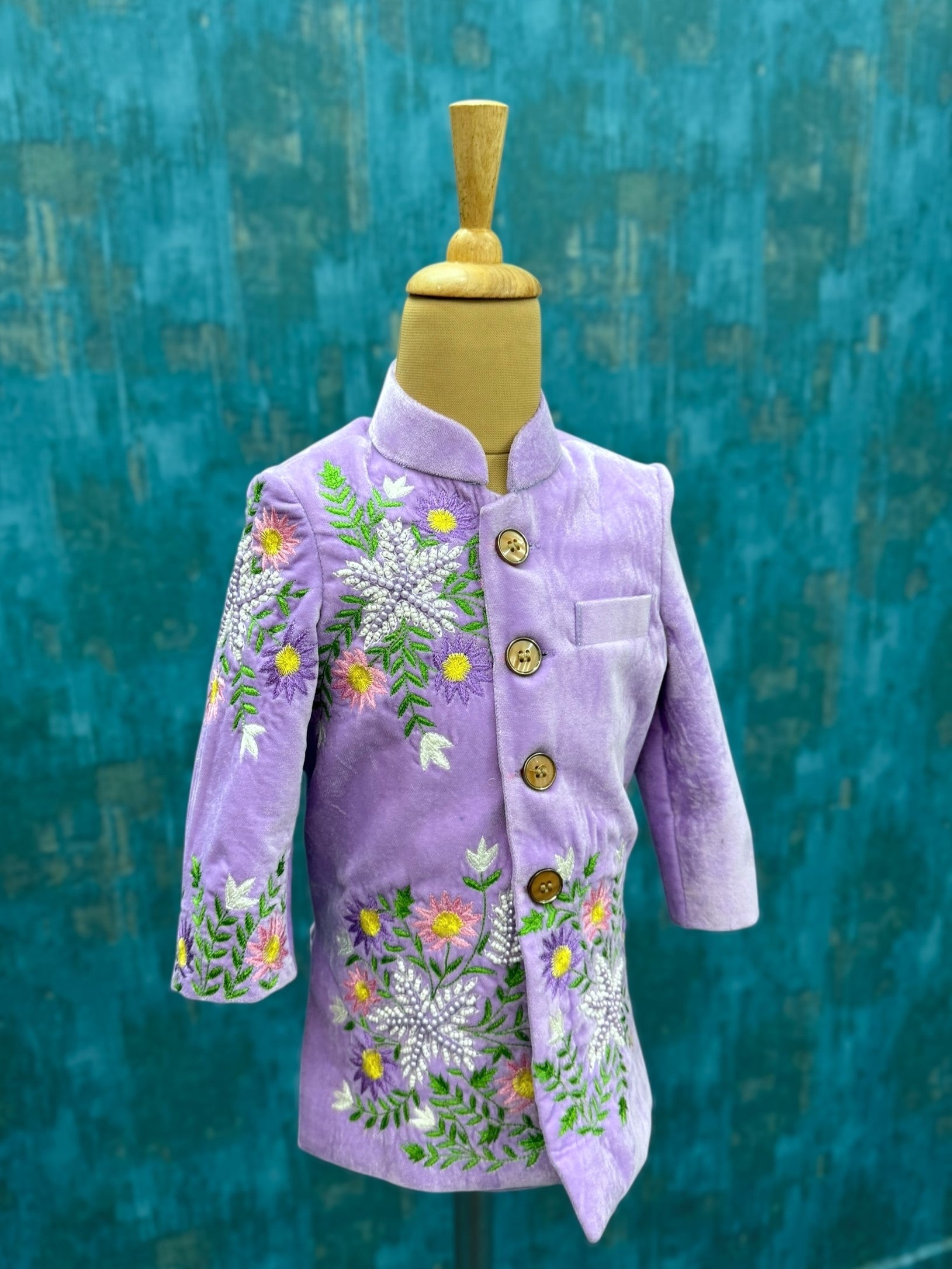 Handcrafted Floral Vine Embroidered Asymmetric Prince Sherwani